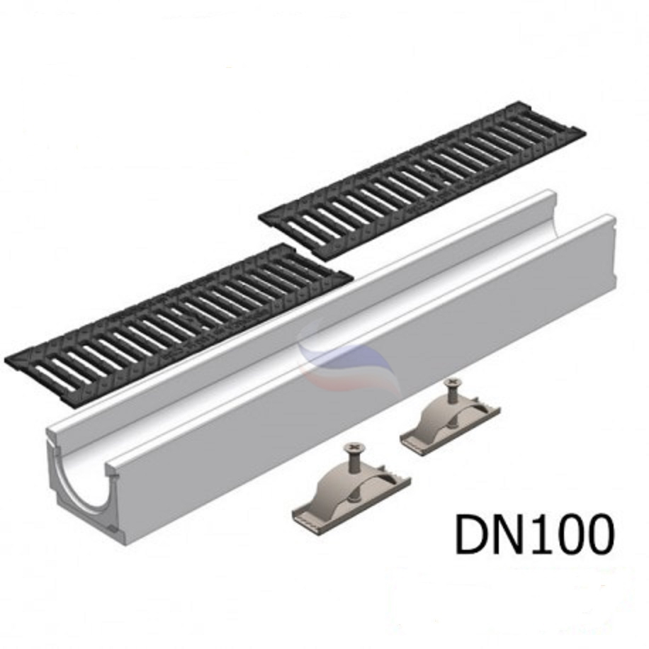 Купить бетонные водоотводный лоток с чугунной решеткой DN100 H125 по ...