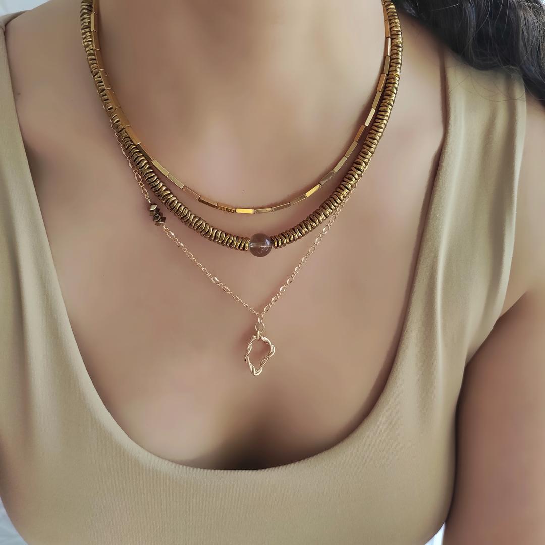 Купить чокер из гематита золотые оттенки камня, набор чокеров с ...