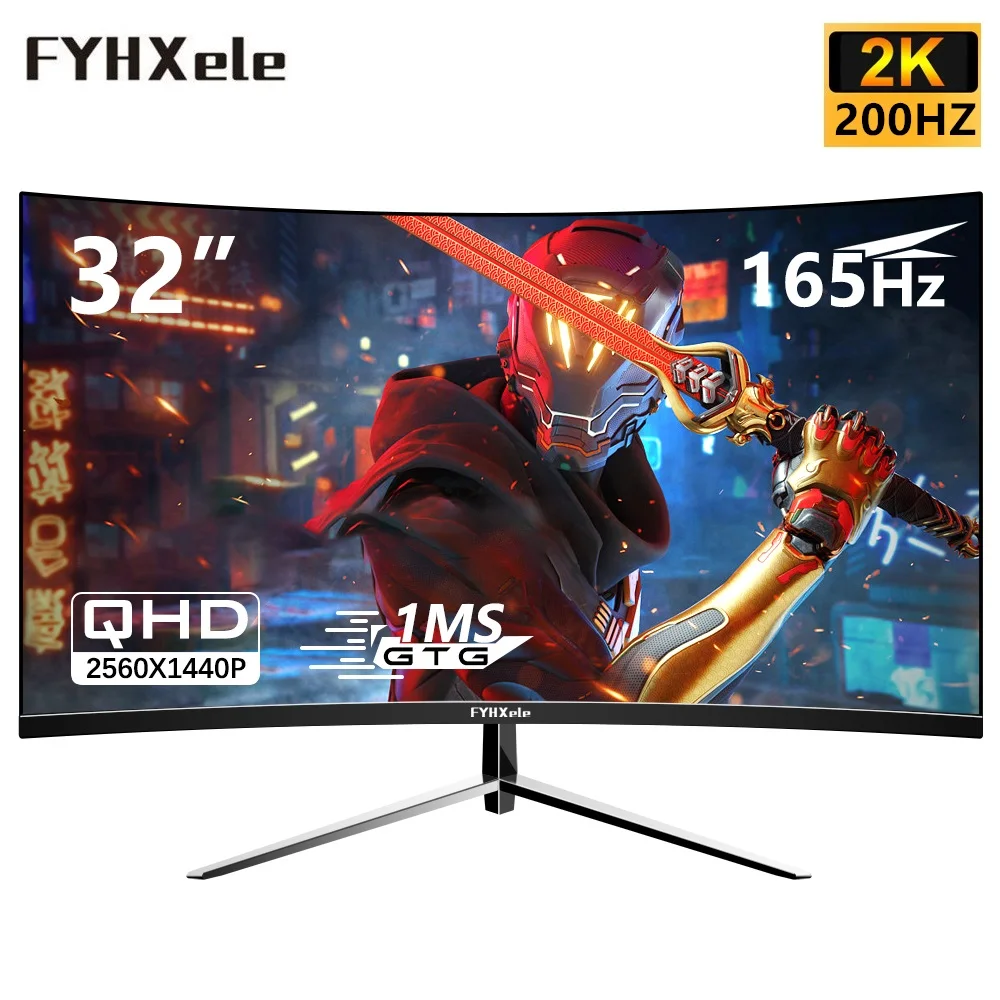 32" Монитор FYHXele игровой, 2560×1440 2K, изогнутый, 165 Гц, IPS ...