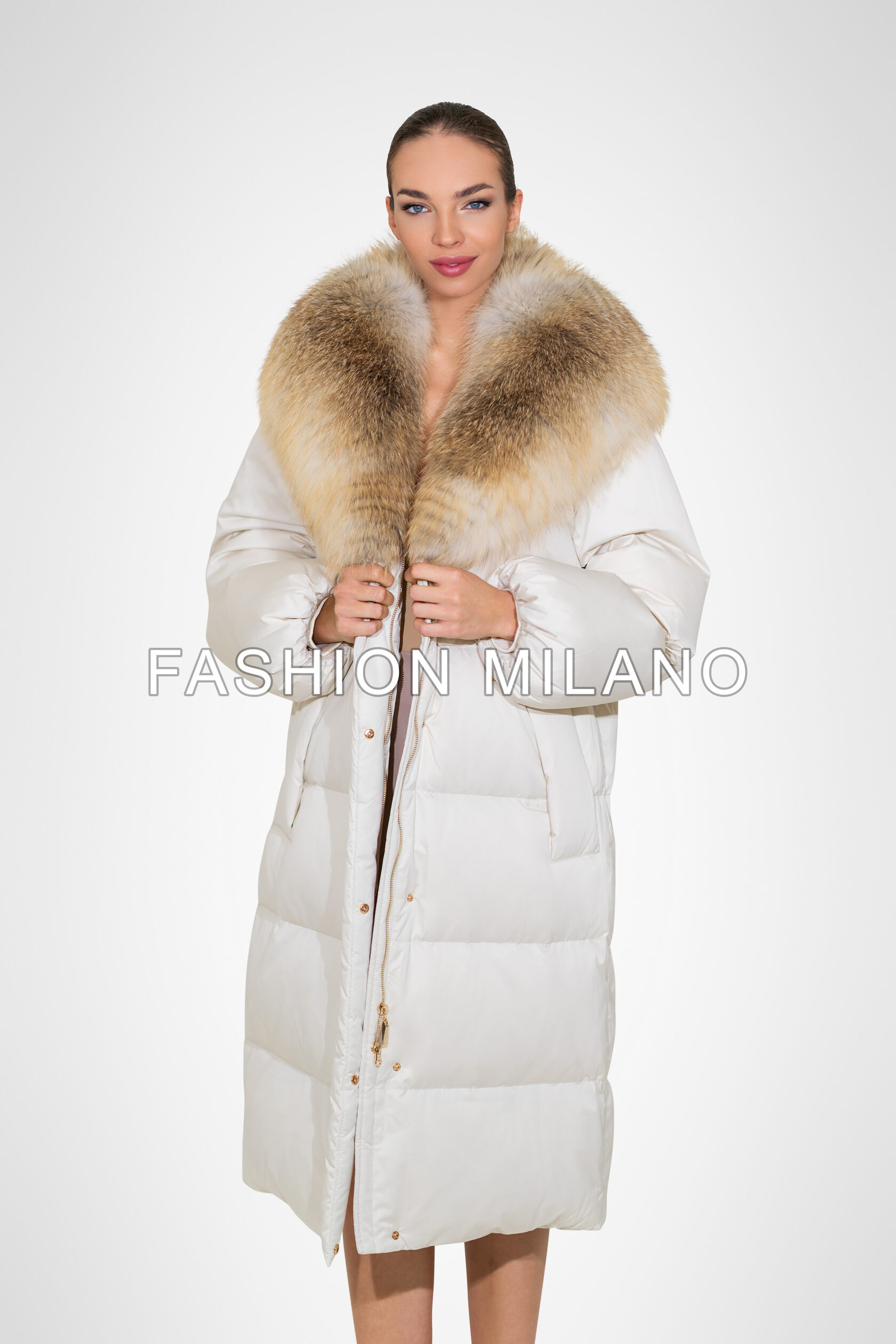 Пуховое пальто женское с натуральным мехом рыжей лисы MILANI RED FOX ...