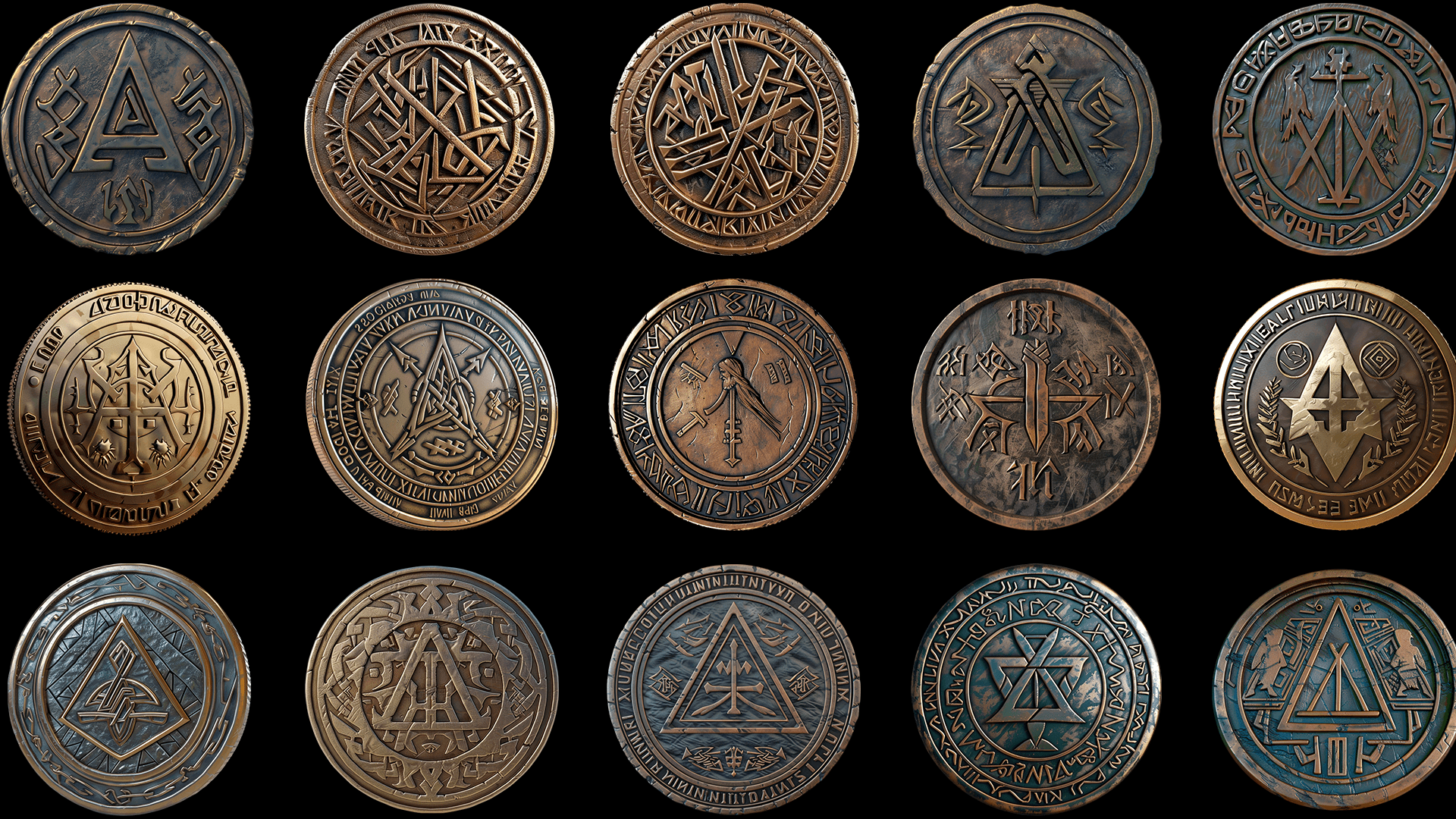 Mystical Rune Coins for Games and Designs