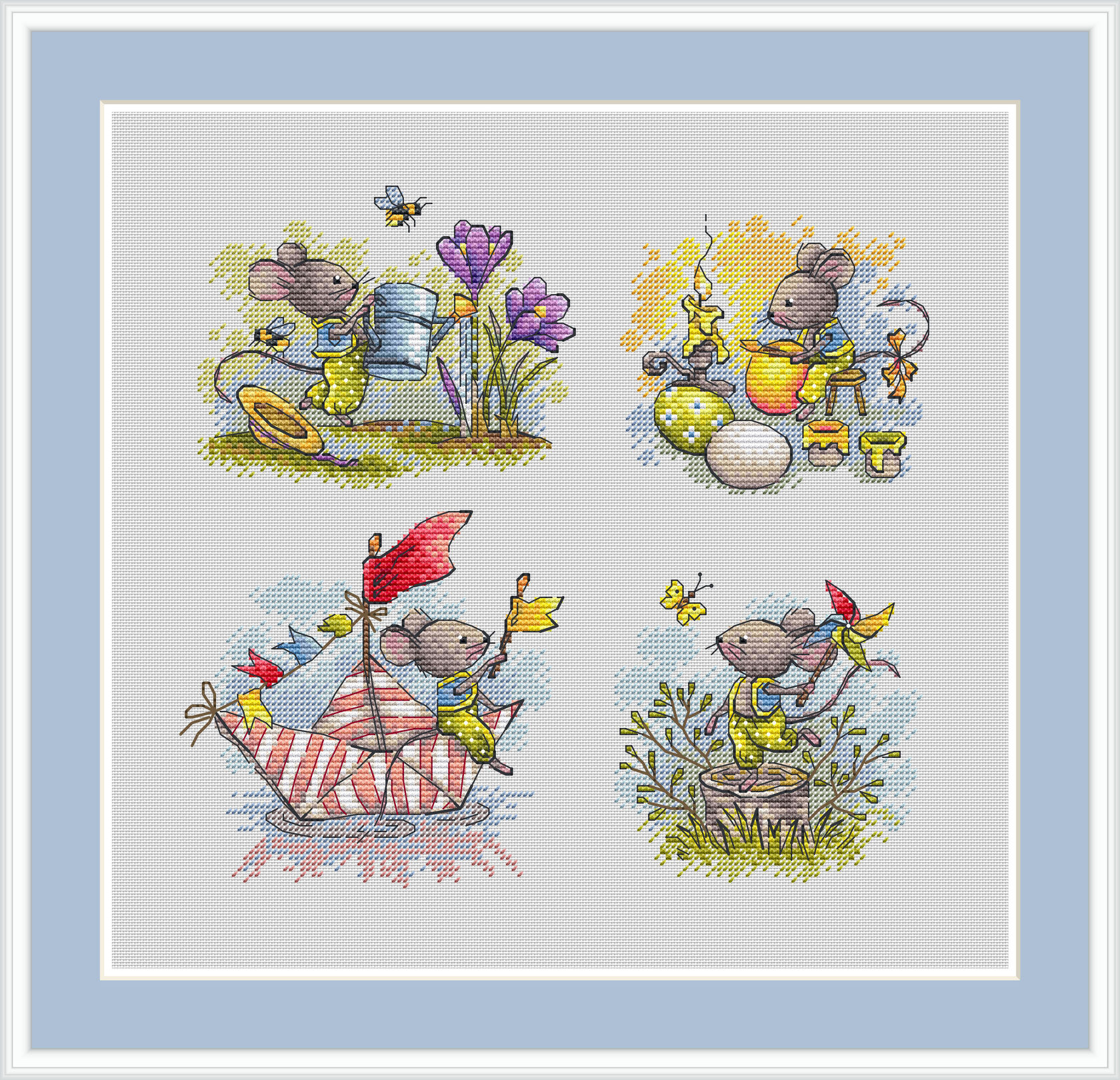 Spring Mouse Cross Stitch Pattern