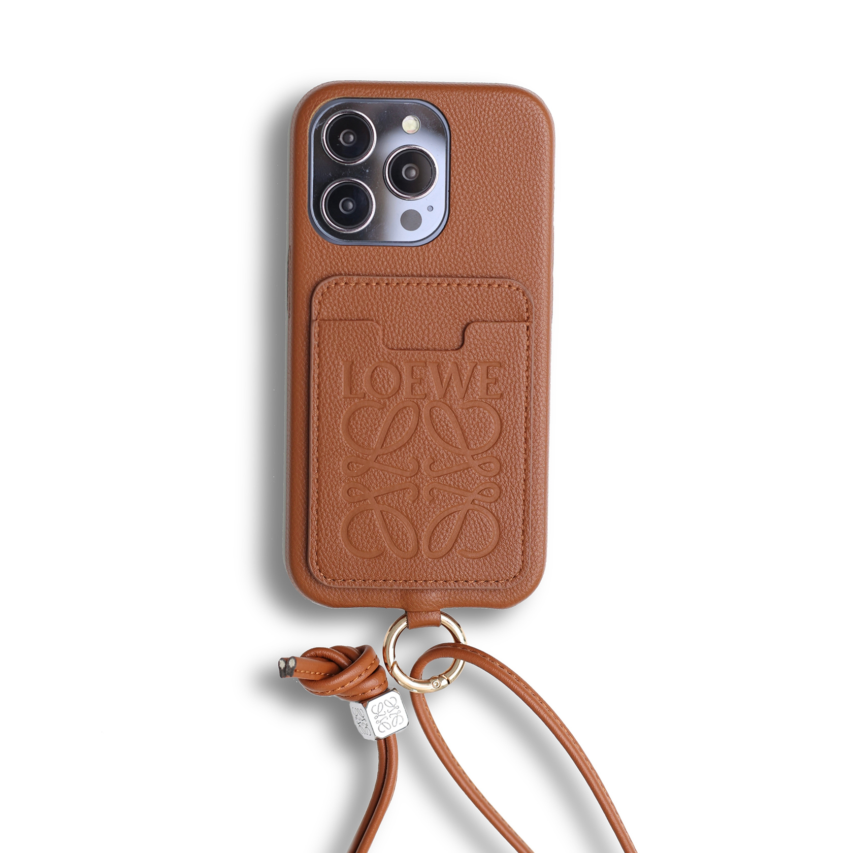 LOEWE IPHONE CASE HAND STRAP IN SMOOTH CALFSKIN BROWN | ANTIDOTE
