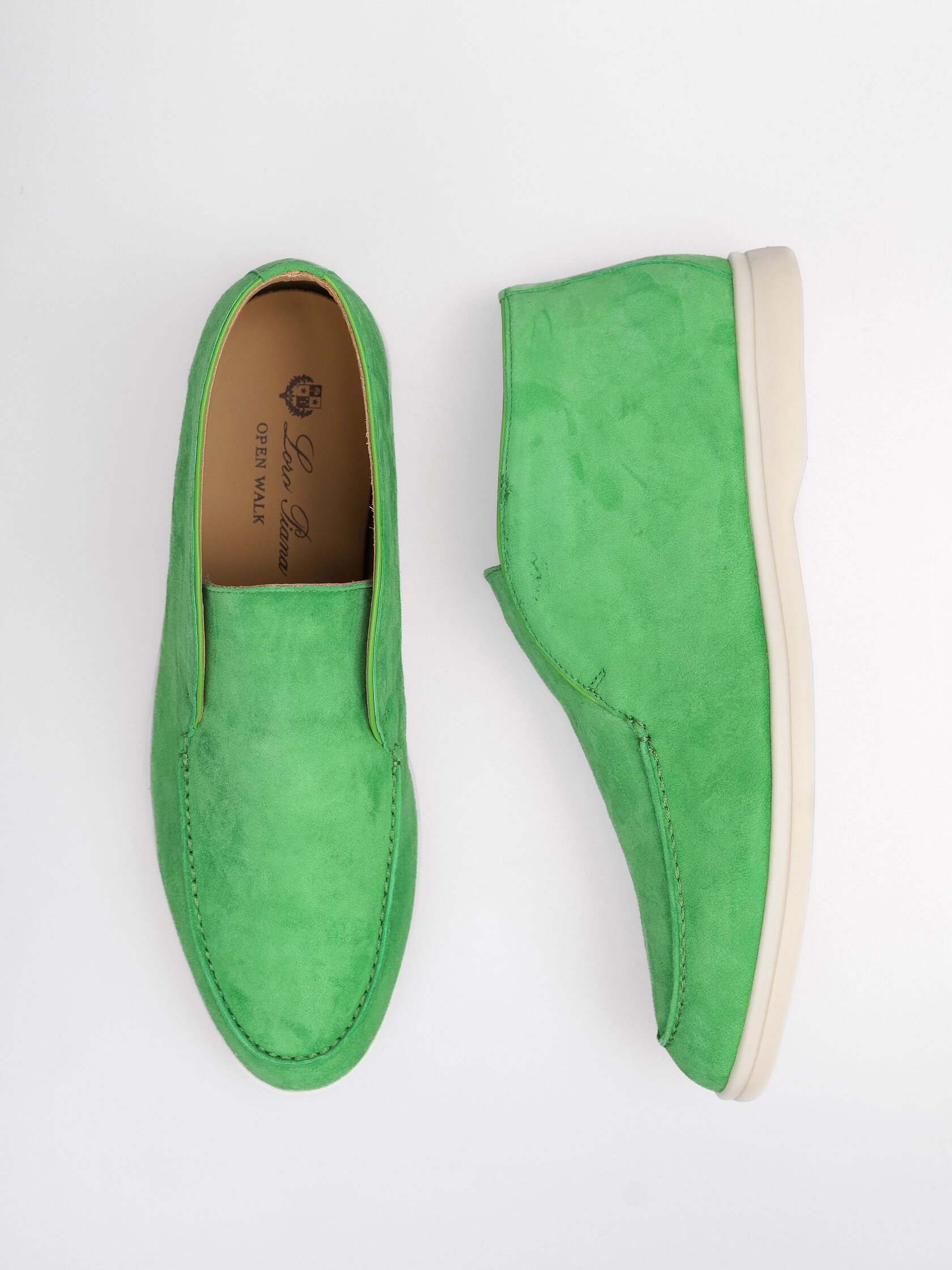 Замшевые полуботинки Loro Piana с теплой стелькой зеленые