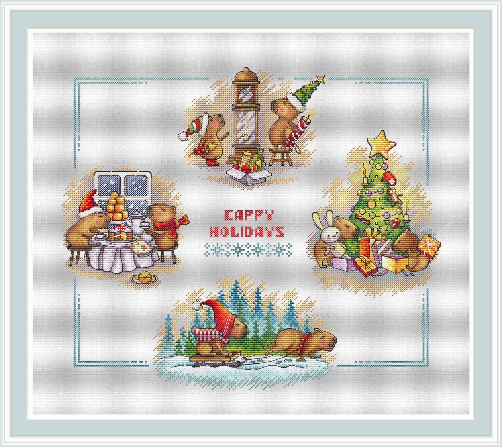 Winter Capybaras Cross Stitch Pattern