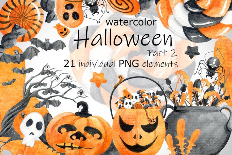 Halloween watercolor clipart Spooky PNG Trick or treat