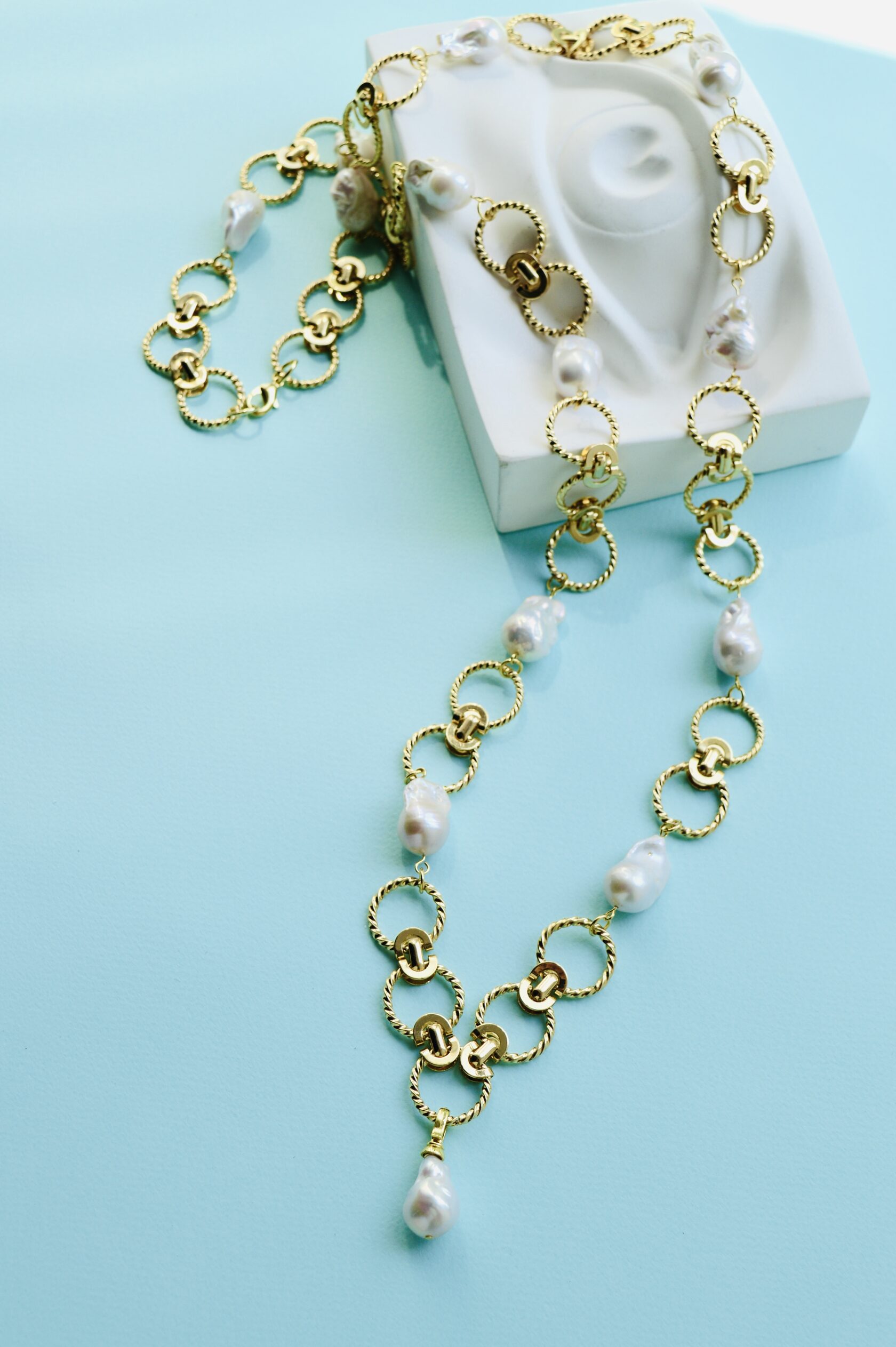 Колье с итальянской винтажной цепью и жемчужинами Барокко - купить по ...