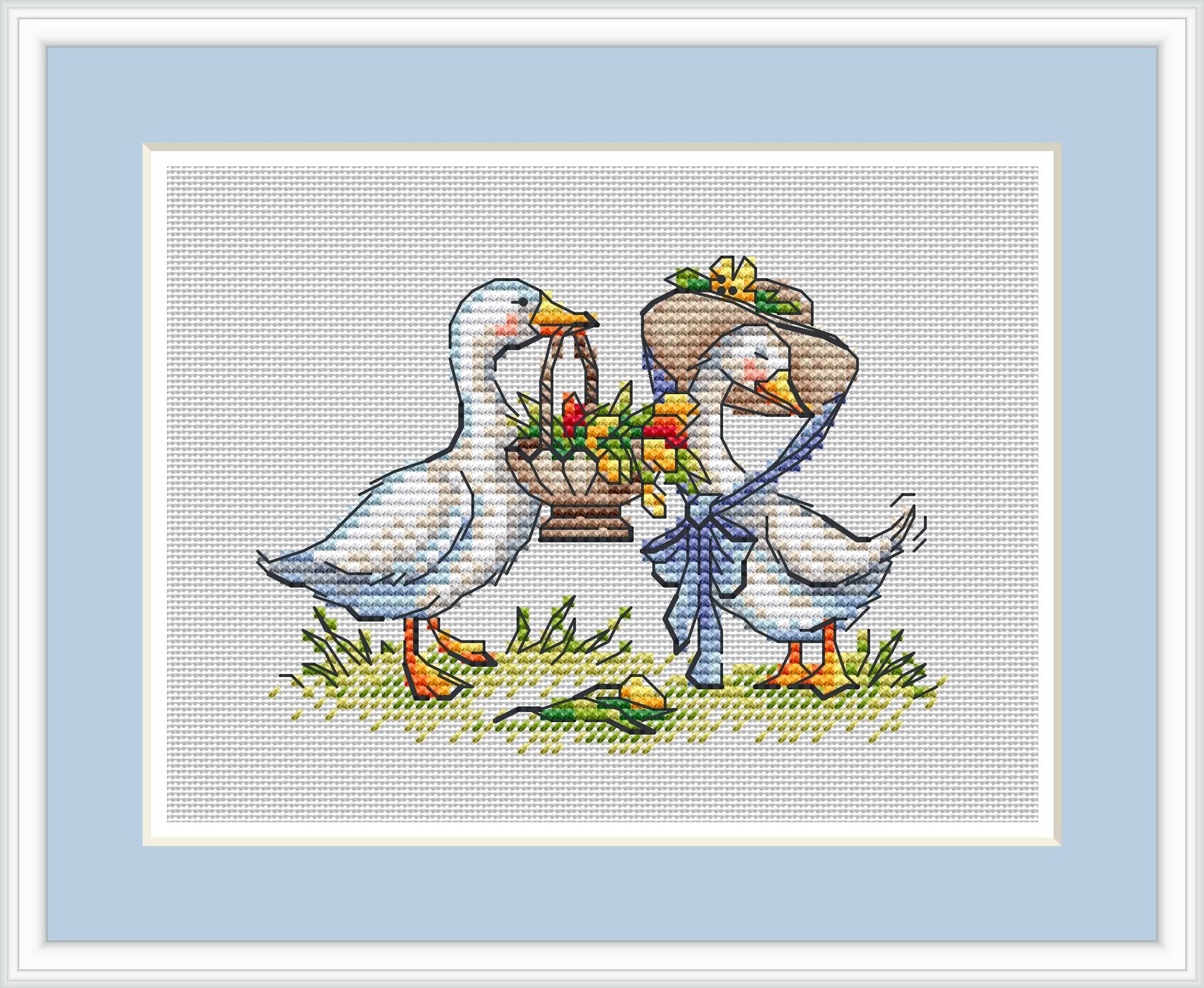 Geese and Flowers Cross Stitch Pattern