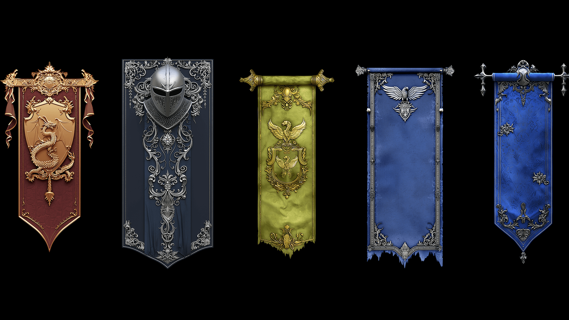 Vertical Banners Asset Pack – 216 Unique Fantasy and Medieval Banners