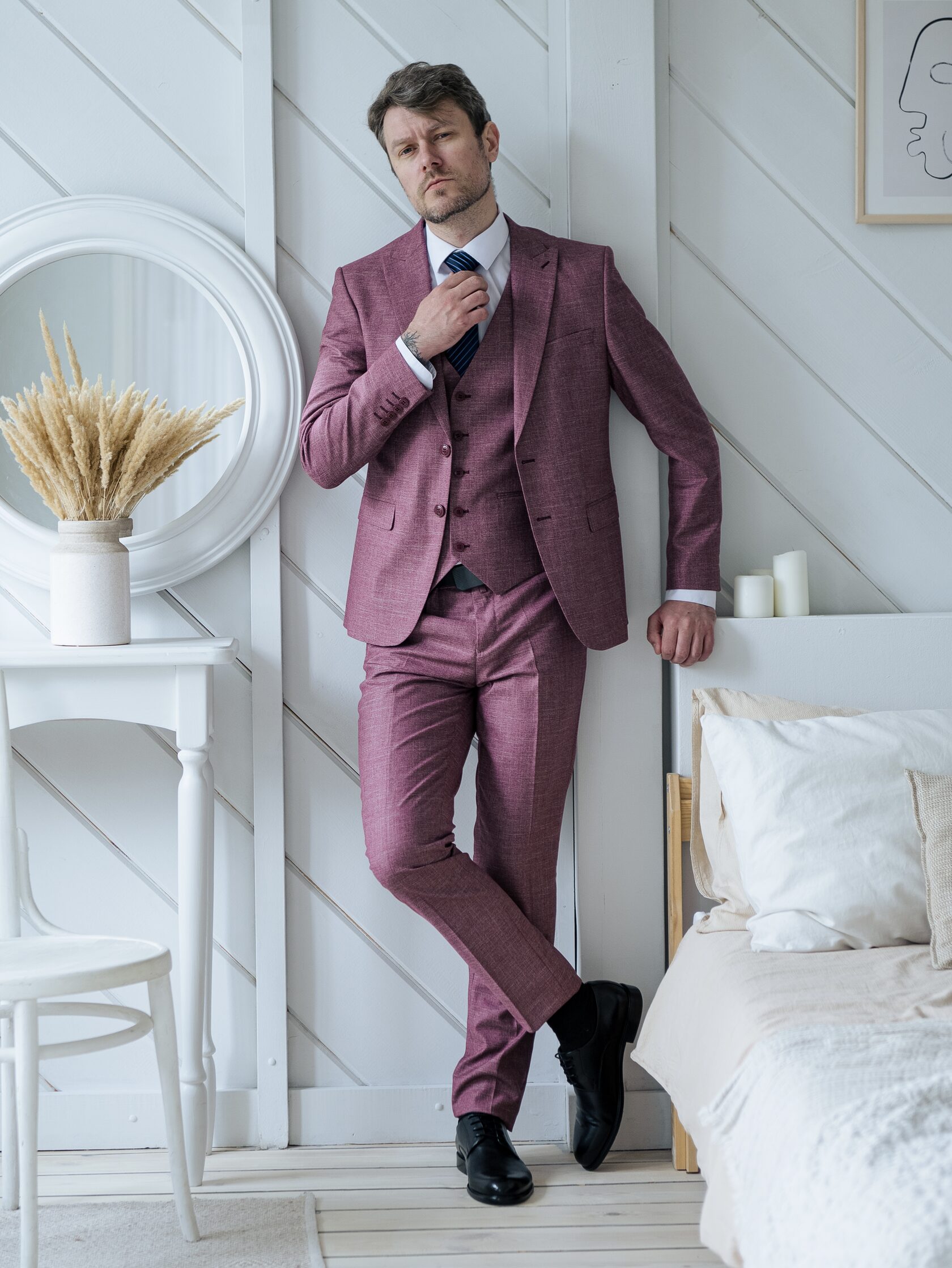 Костюм-тройка мужской серо-фиолетовый
