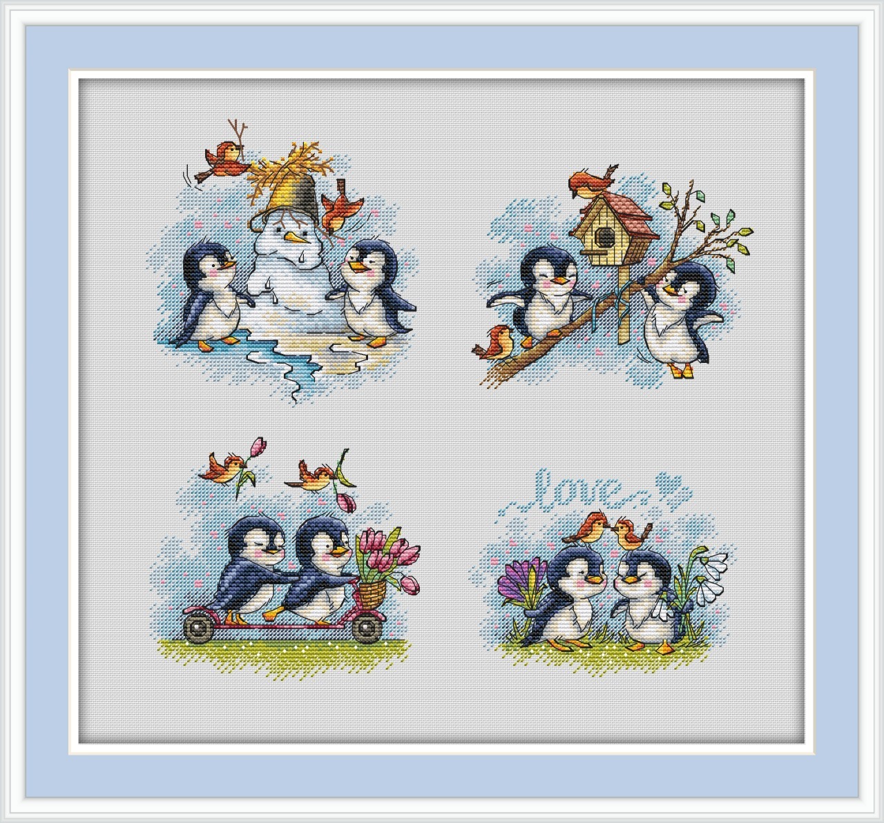 Spring Penguins Cross Stitch Pattern