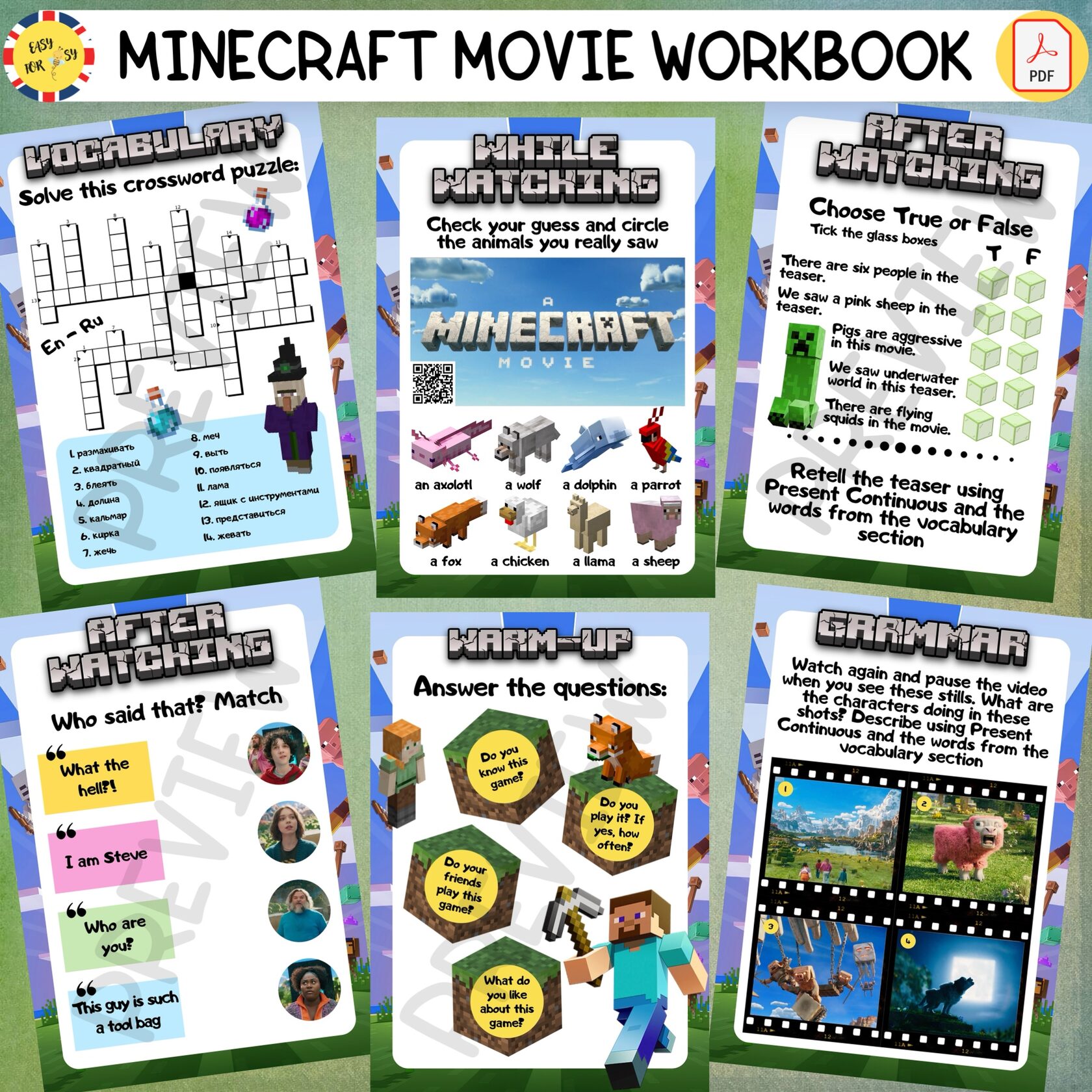 Minecraft movie workbook