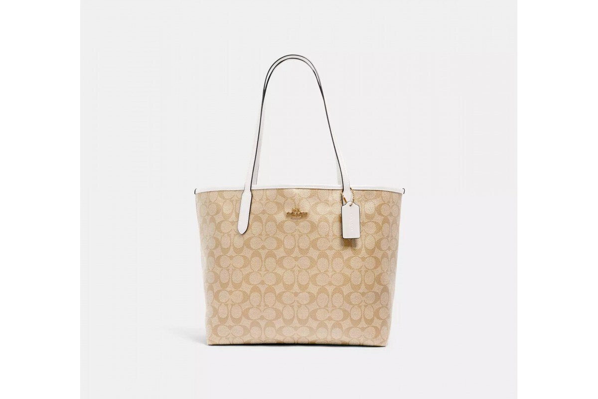 Сумка-тоут Coach Reversible City Tote In Signature Canvas - Khaki/White F58292 Light Khaki/Chalk ...