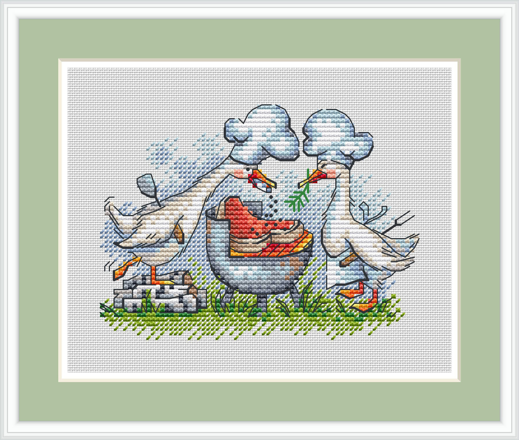 Geese and Barbecue Cross Stitch Pattern