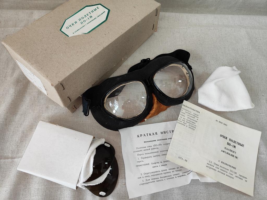 Cold War Soviet Mig Pilot Leather PO-1M Flight Goggles USSR, NEW Old Stock