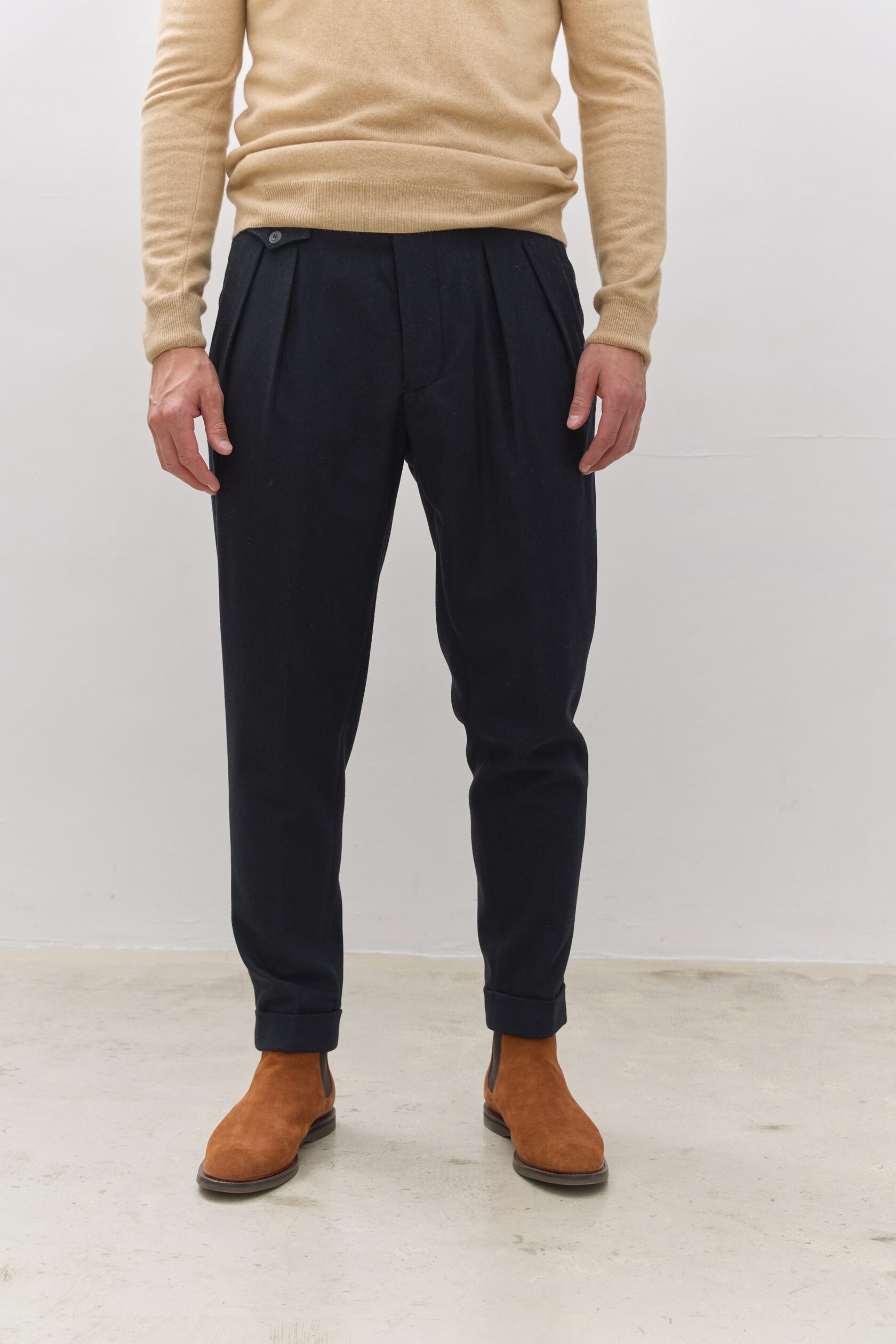 Брюки с защипами Gabardine (Темно-синий)