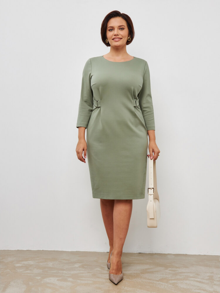 Платье классическое приталенное оливковое