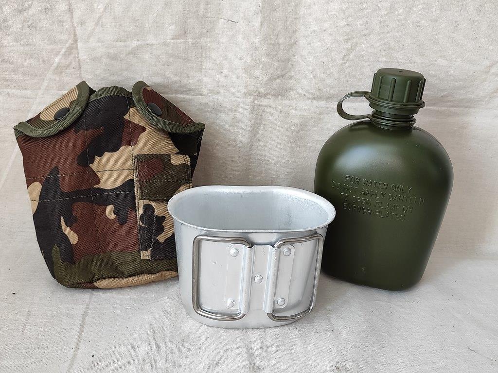 US Army Canteen Mess Kit Airborne Water Flask Bowl Cup w Bag Flyaga USA ...