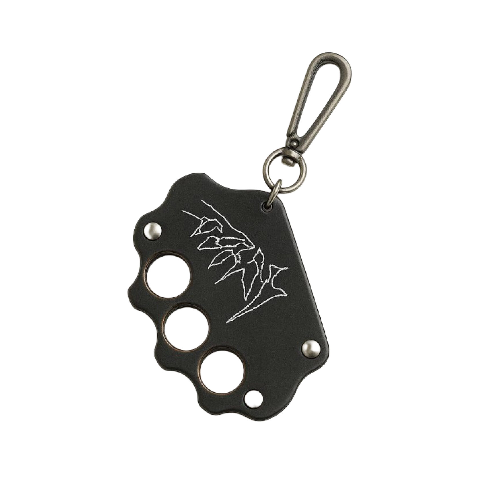 Embroidered Black Leather Knuckle Keychain