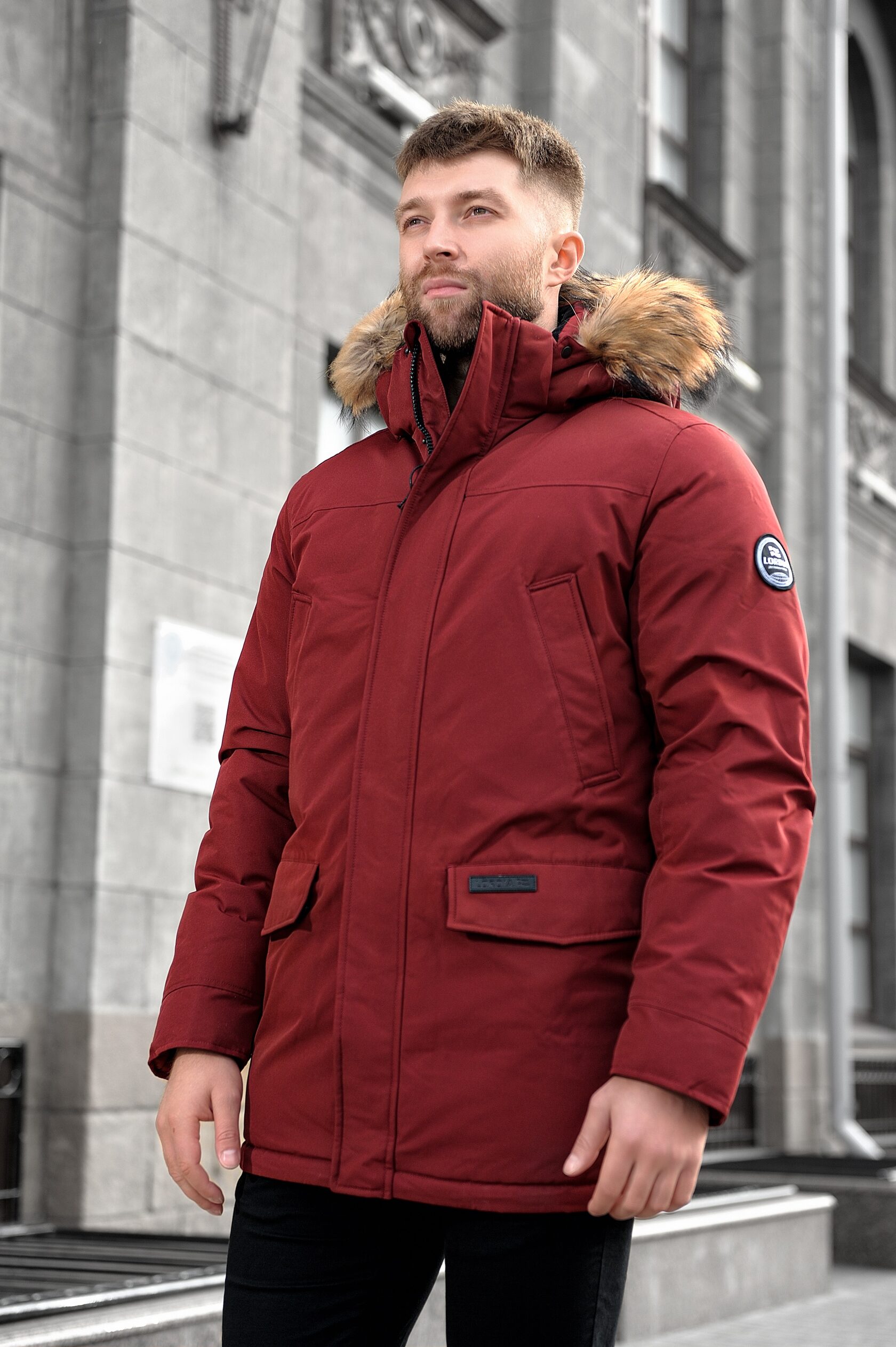 Яркая зимняя аляска Lordia в бордовом и черном цвете - Lordia