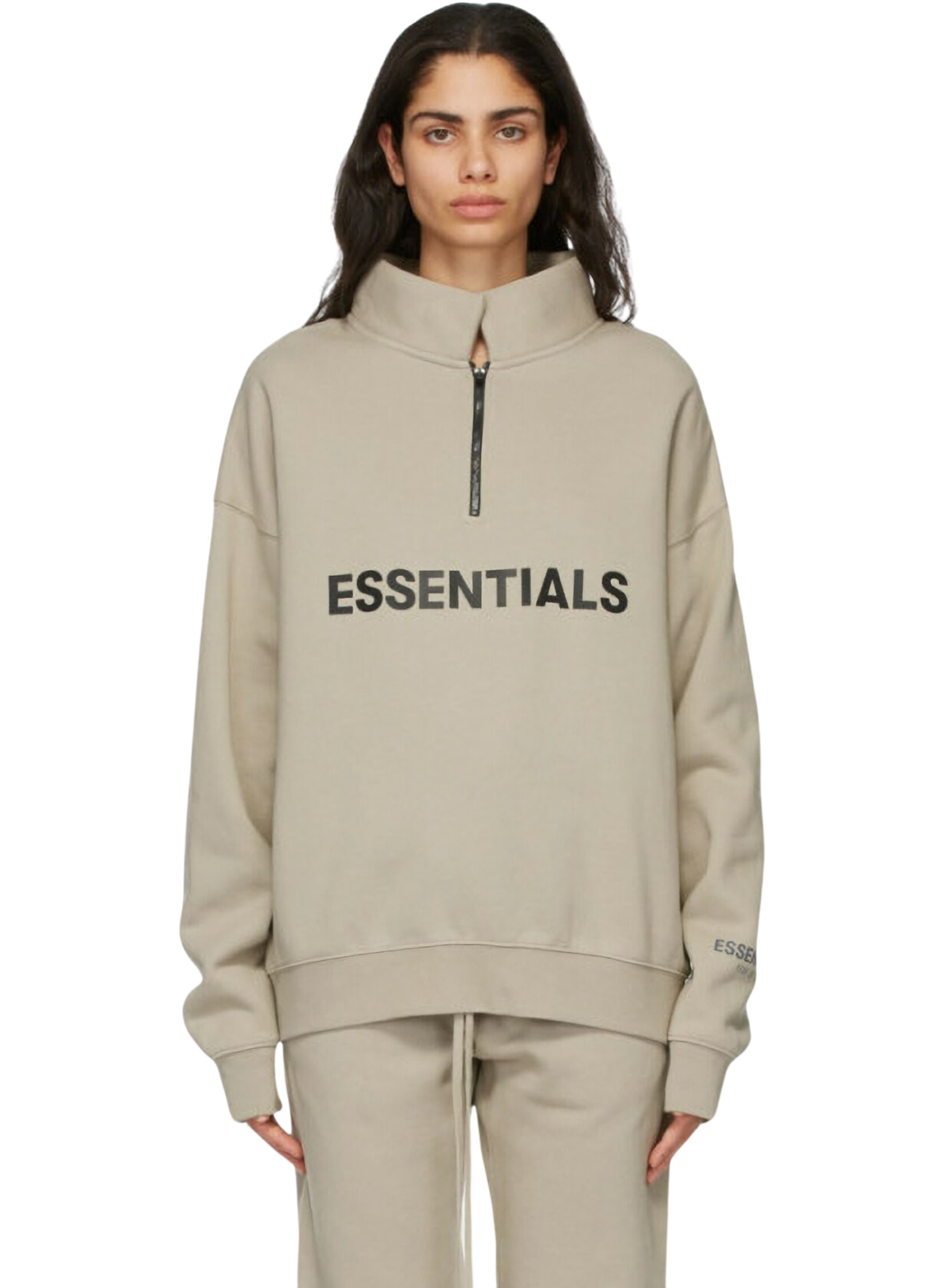 Свитшот Fear Of God Essentials Front Logo Half Zip Sweat Taupe | loft19.ru