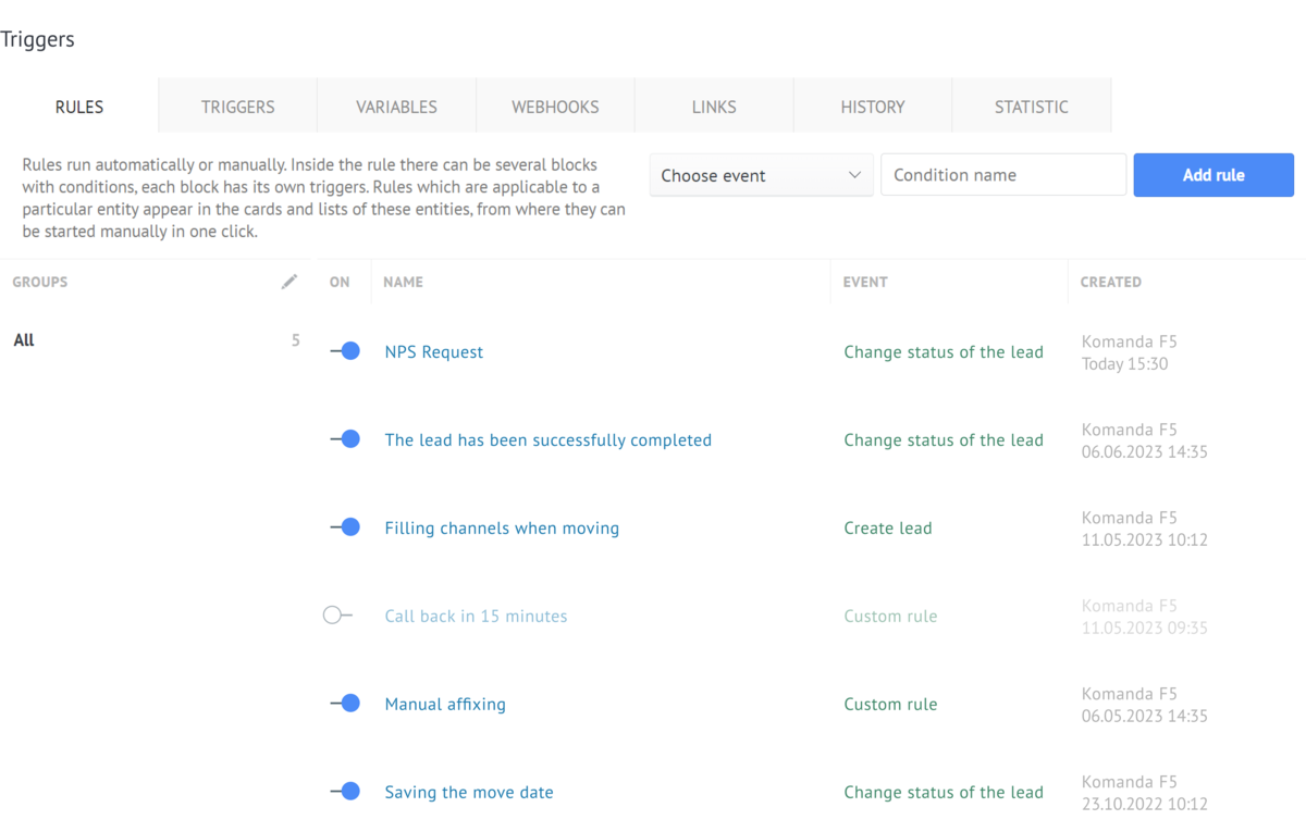 The «Triggers» User Manual