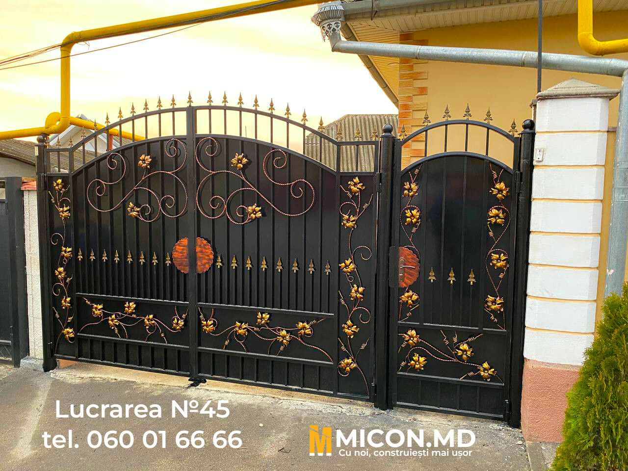 №45 Poartă și portiță din fier forjat, montate în or.Orhei (3 poze)