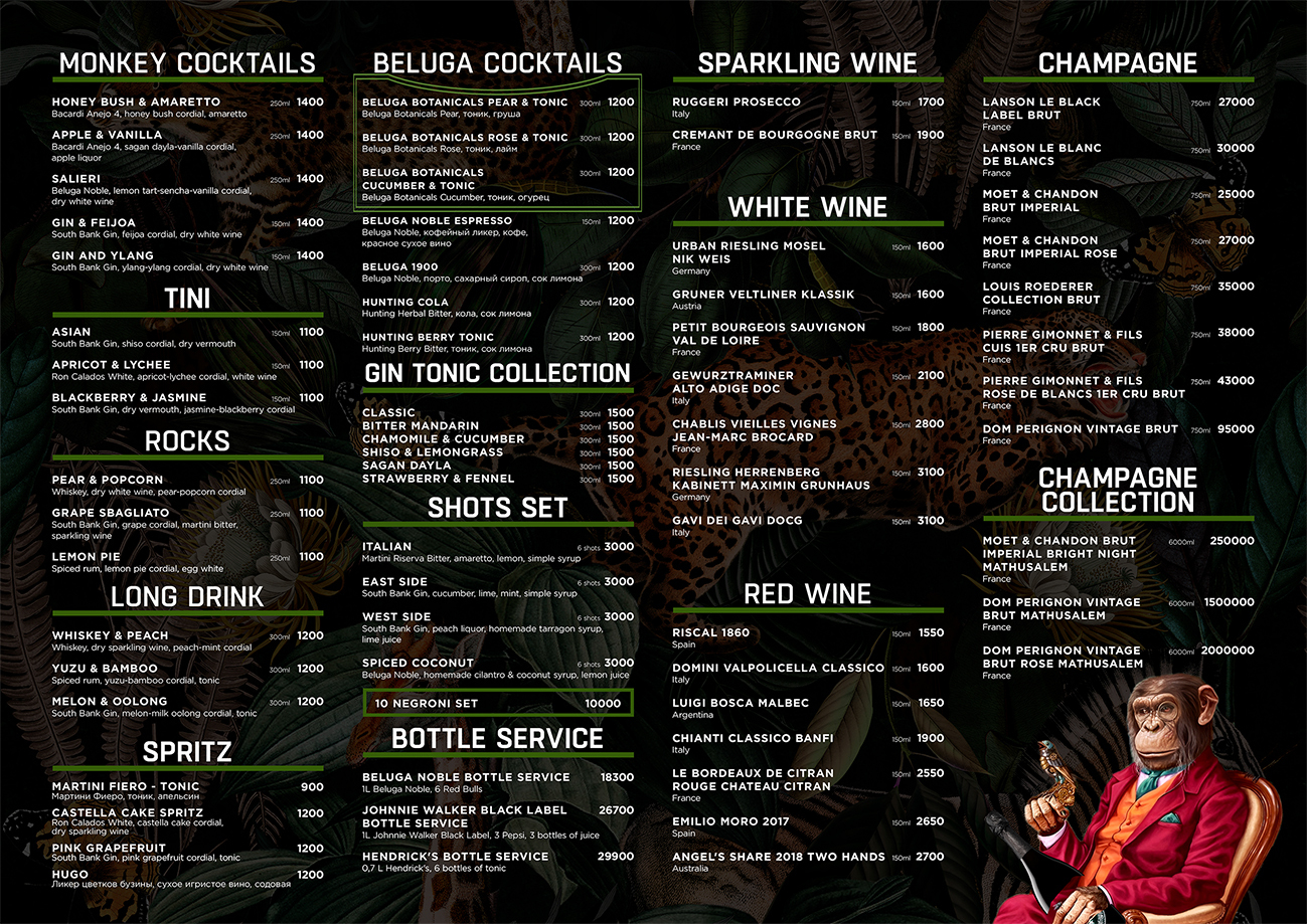 MONKEY MOSCOW. MENU