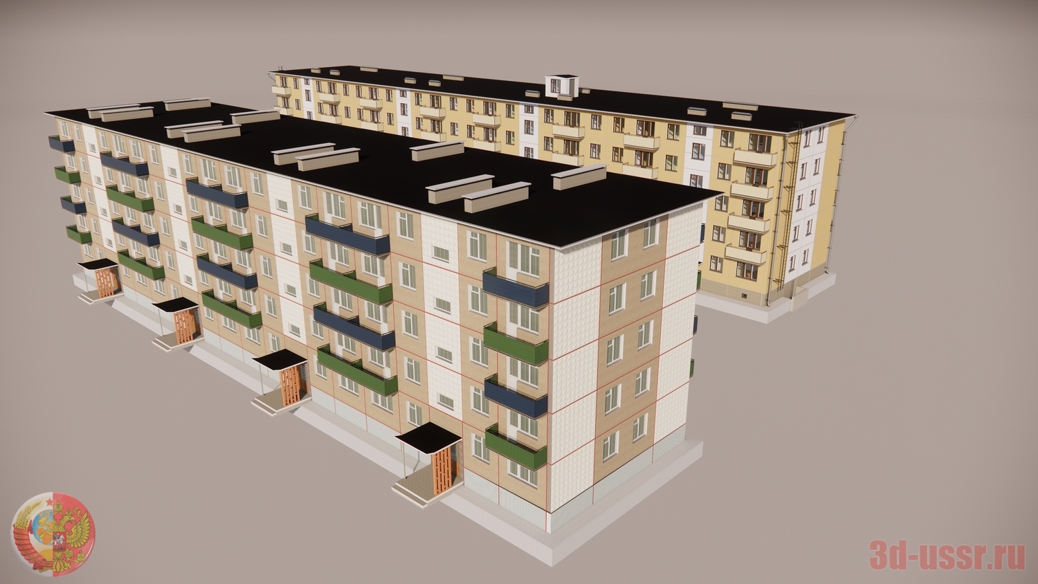 Пятиэтажный дом серии 1-464-1 3d-модель со внутренностями