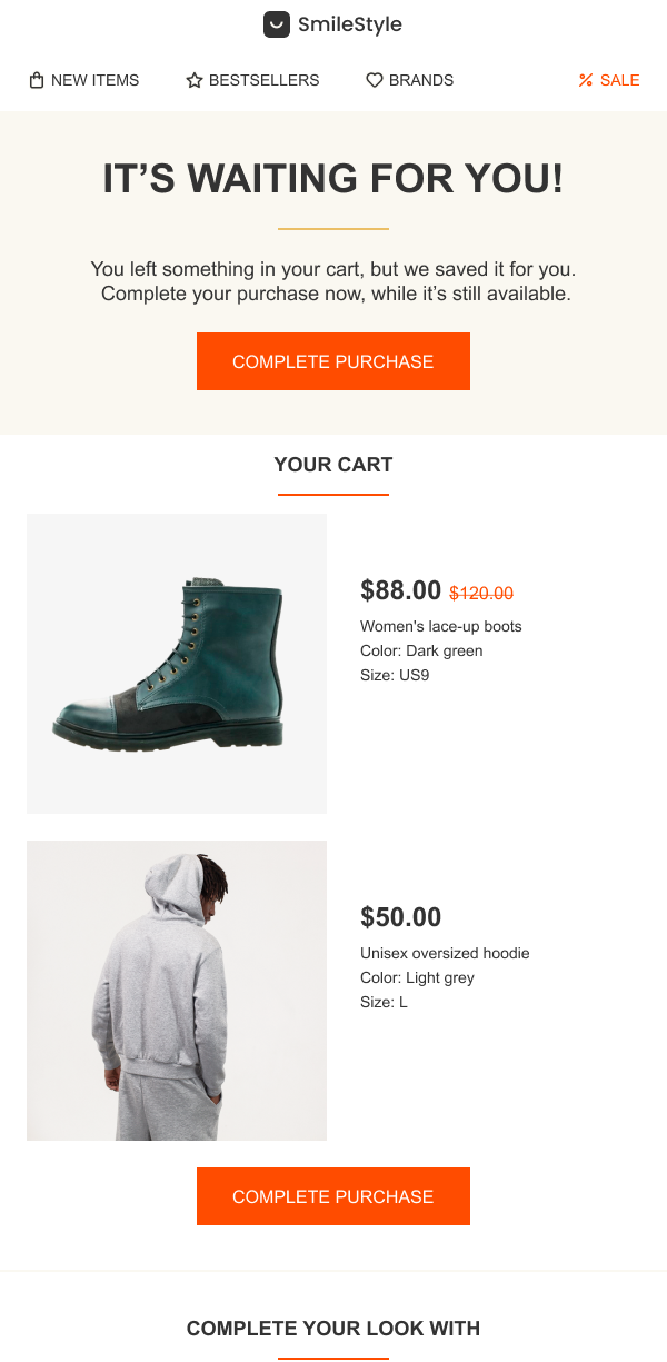 Abandoned Cart Basic Email Template for E-commerce