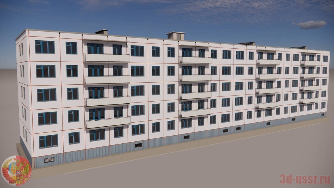 Пятиэтажный дом серии 1-464д-102 3d-модель со внутренностями