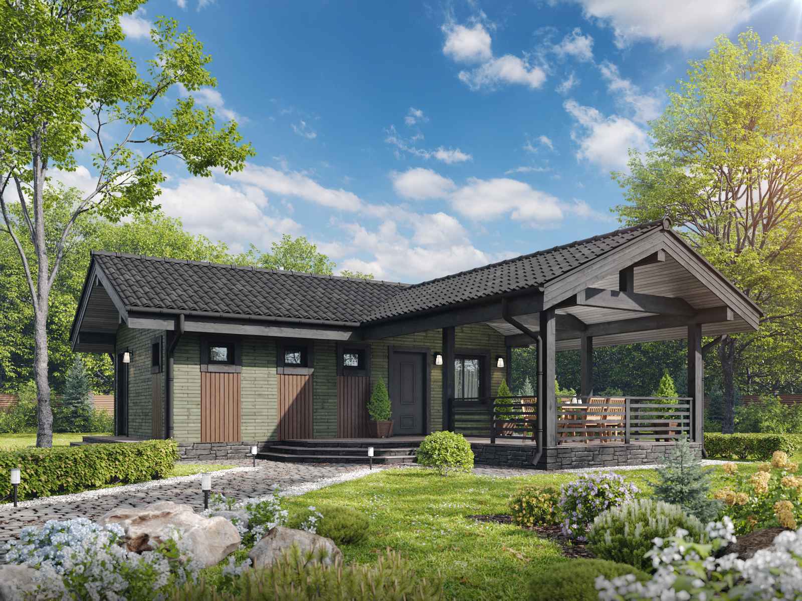 Проект бани ЯНТАРЬ 77 - площадь - 77,2 м2 (9 на 11), санузел | Forest Brick