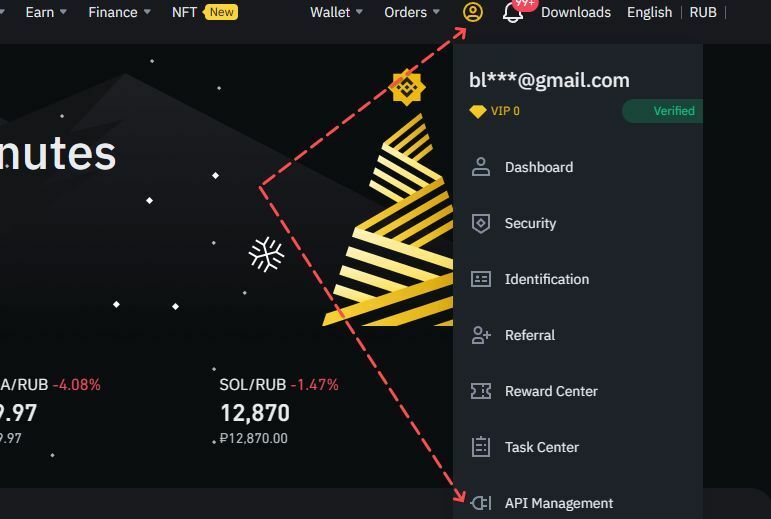 Quick start. Connecting to Binance.