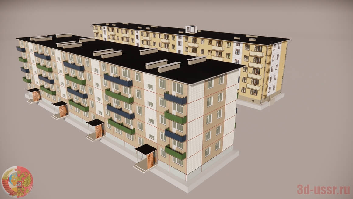 Пятиэтажный дом серии 1-464-1 3d-модель со внутренностями
