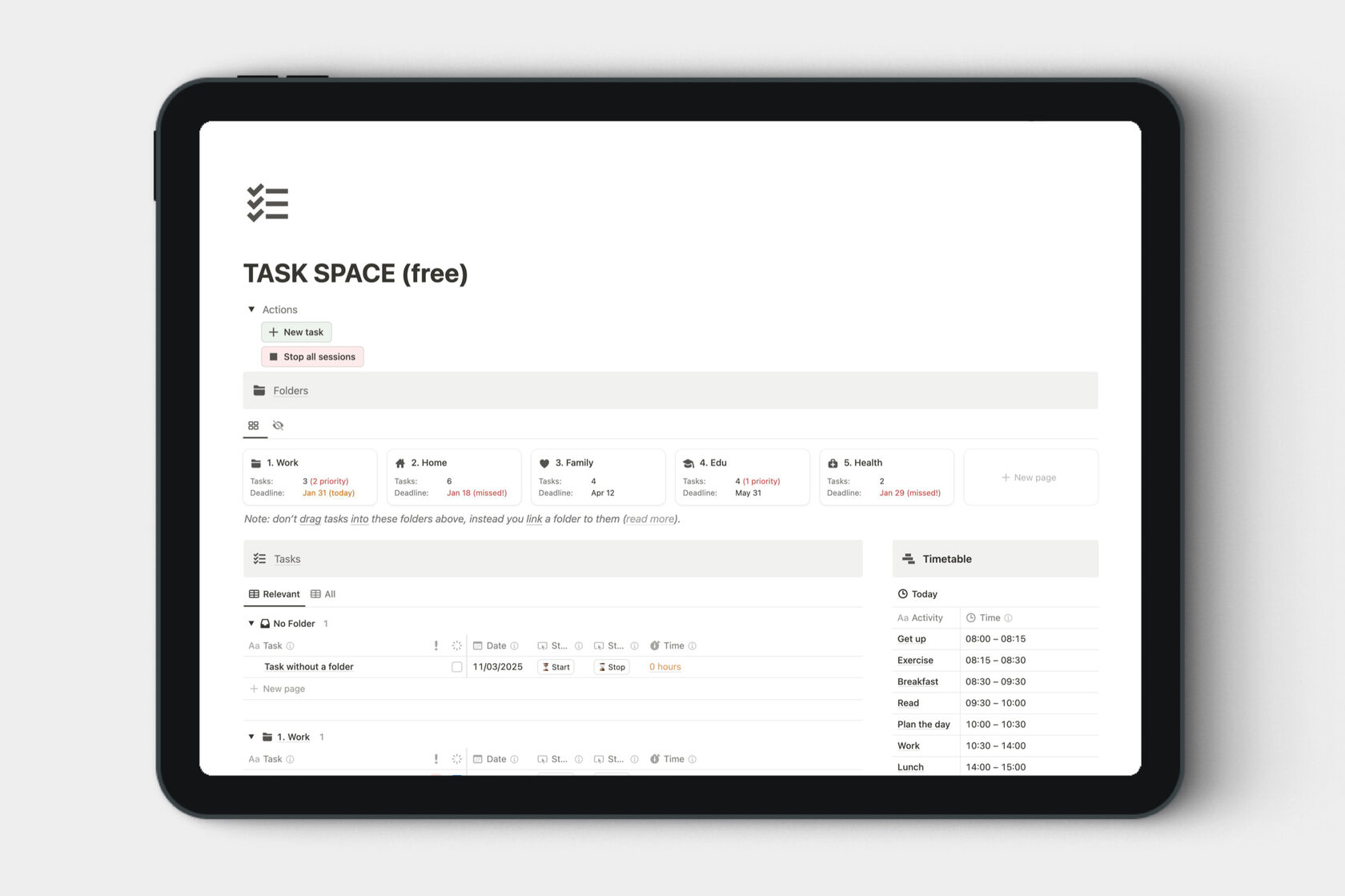 Task Space | Free Notion Planner Template