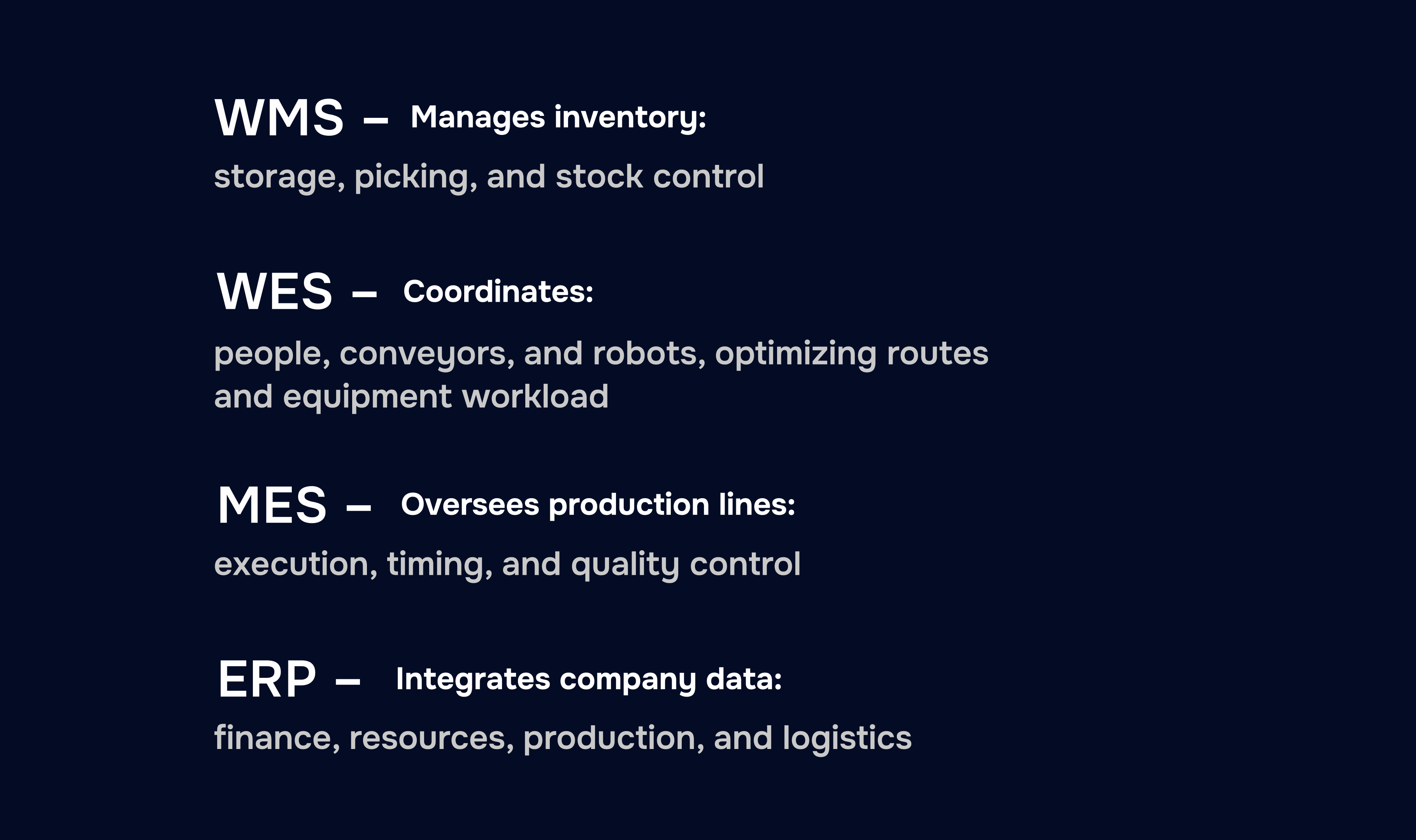 Integrated automation of WMS, WES, MES, and ERP systems