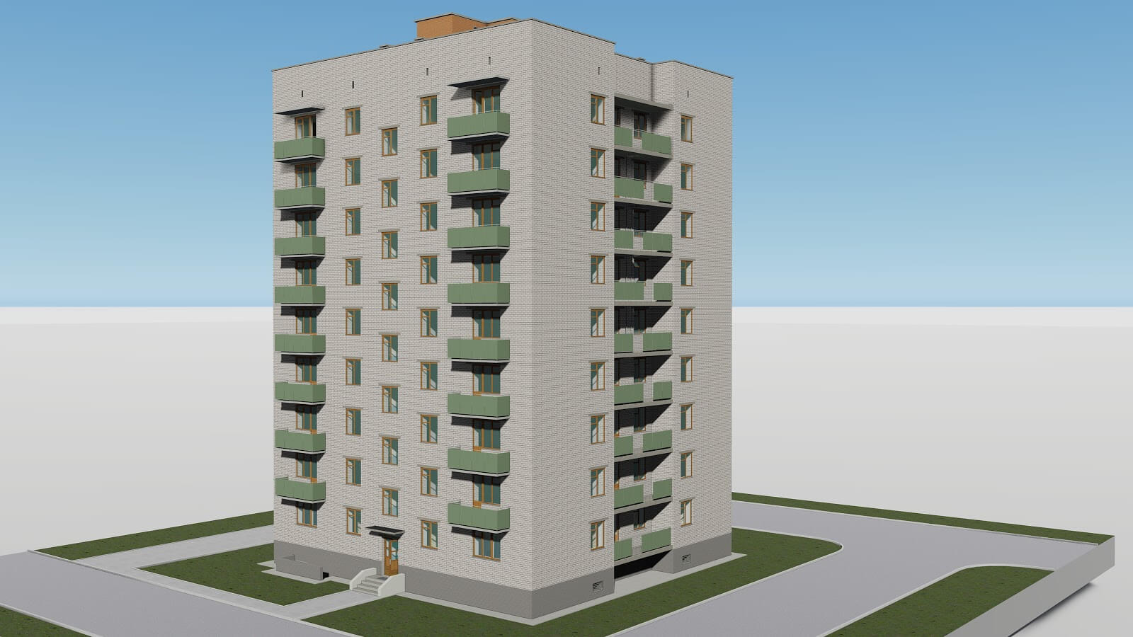 3d-модель девятиэтажки 1-447С-26 с потайной лестницей