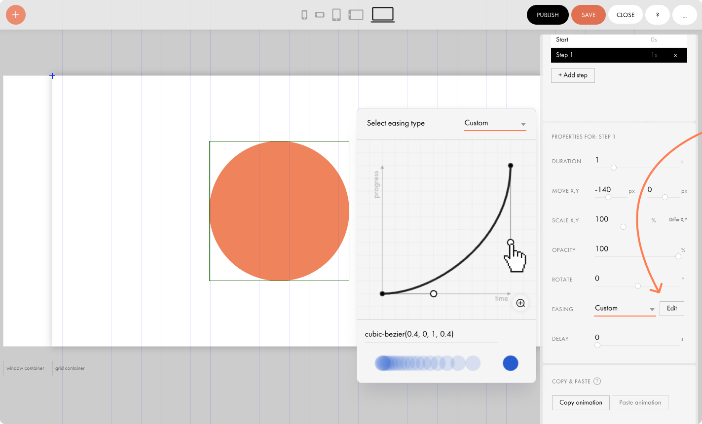 Гибкое редактирование Easing в Step-by-step анимации
