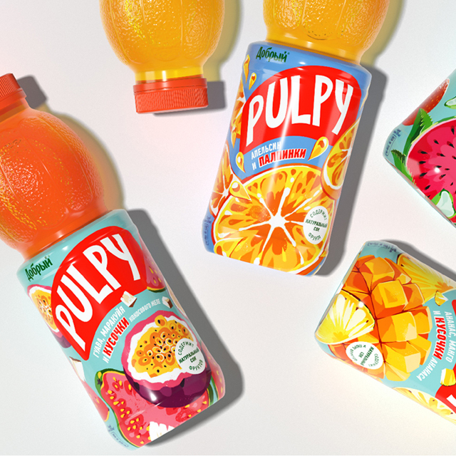 Редизайн упаковки и логотипа для Pulpy | Кейс OTVETDESIGN