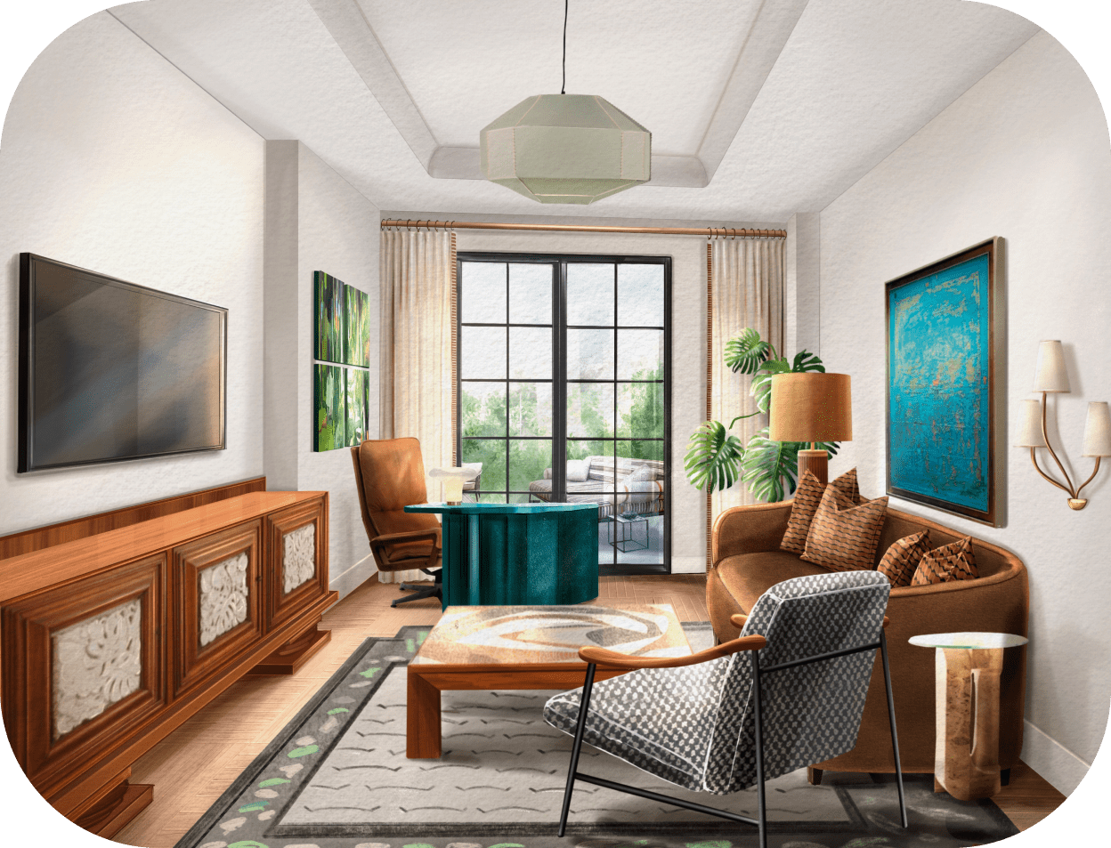 Hand-drawn interior concept illustrations