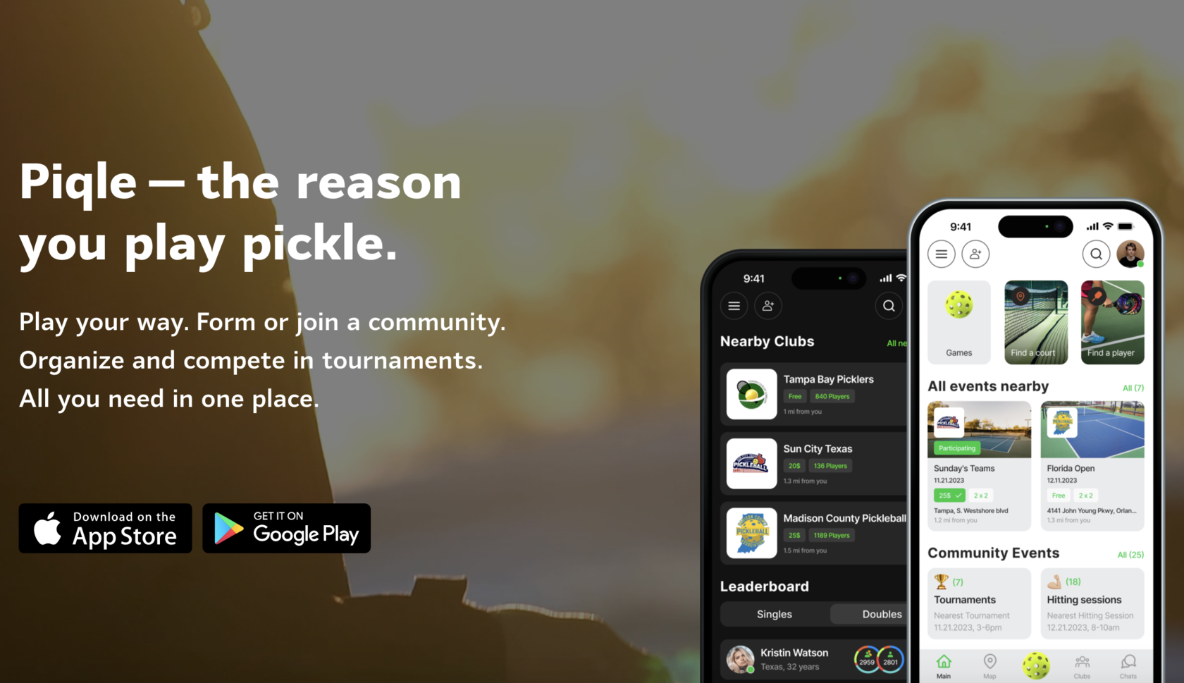 Piqle - app for pickleball players and tournaments