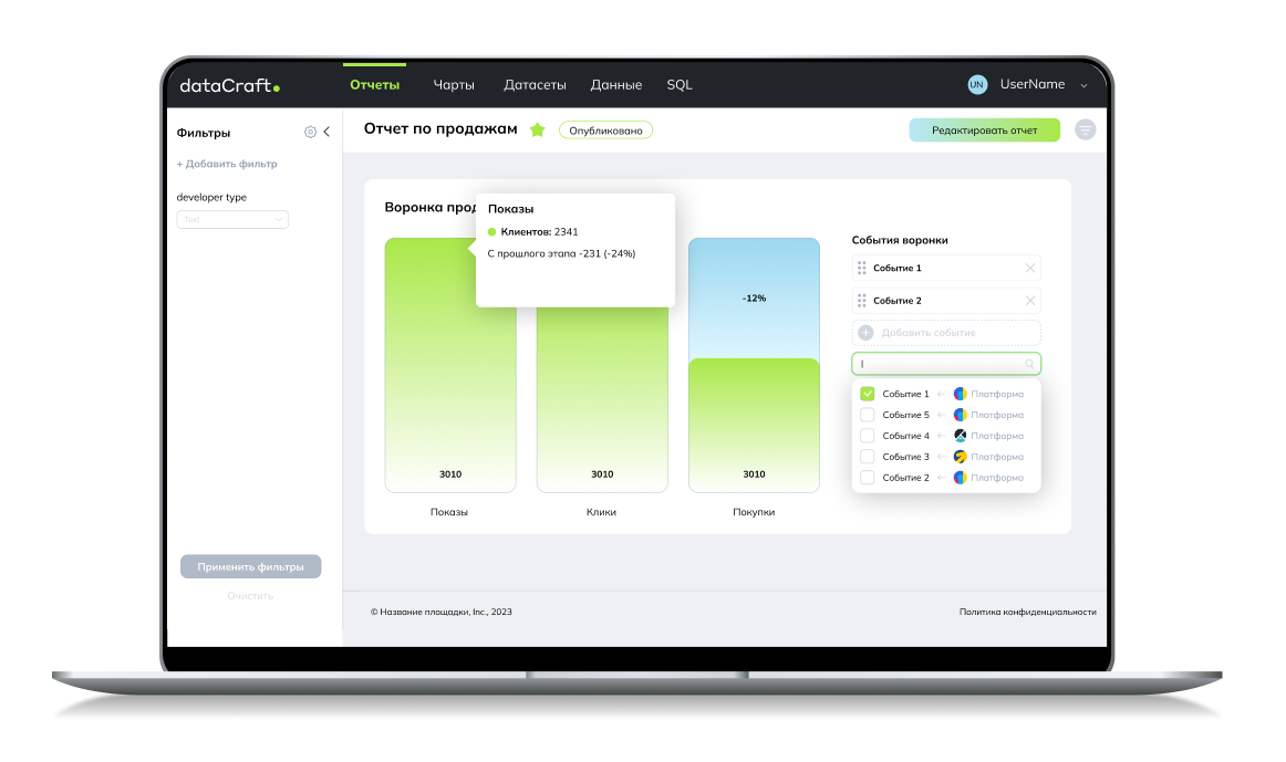 dataCraft автоматически собирает и визуализирует данные из любых источников