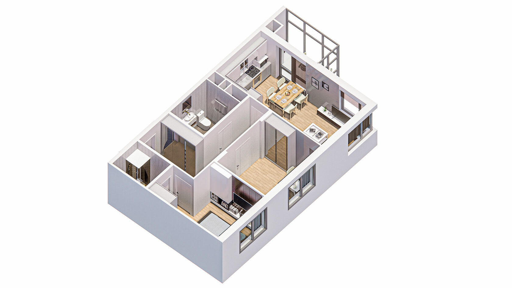 Двухкомнатная квартира 2Ж площадью 61,18 м² в ЖК «Правый Берег»