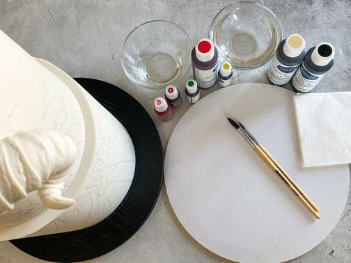 Watercolor painting on fondant