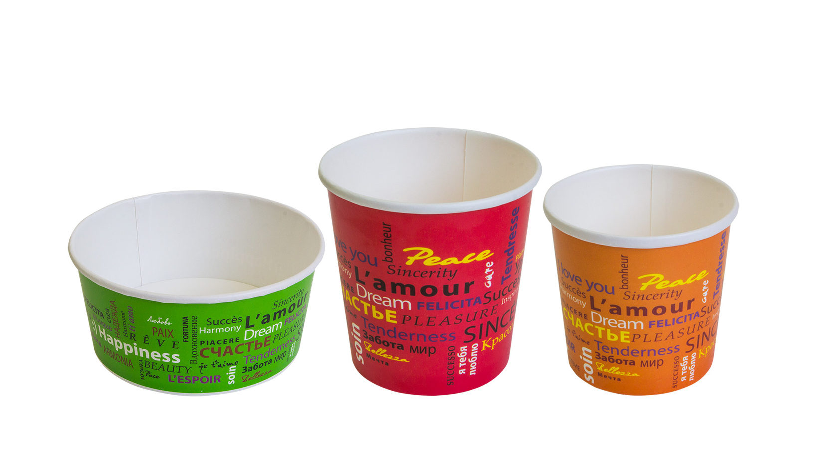 Paper round-bottom containers with "Fiesta" design