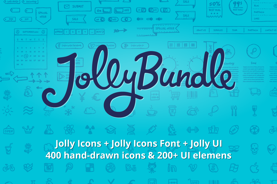 Jolly Bundle: hand-drawn icons & UI for hand-drawn websites