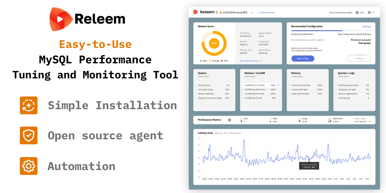 MySQL performance tuning pricing - Releem