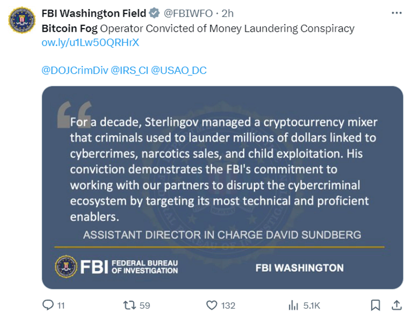 The founder of crypto mixer Bitcoin Fog was found guilty of money ...