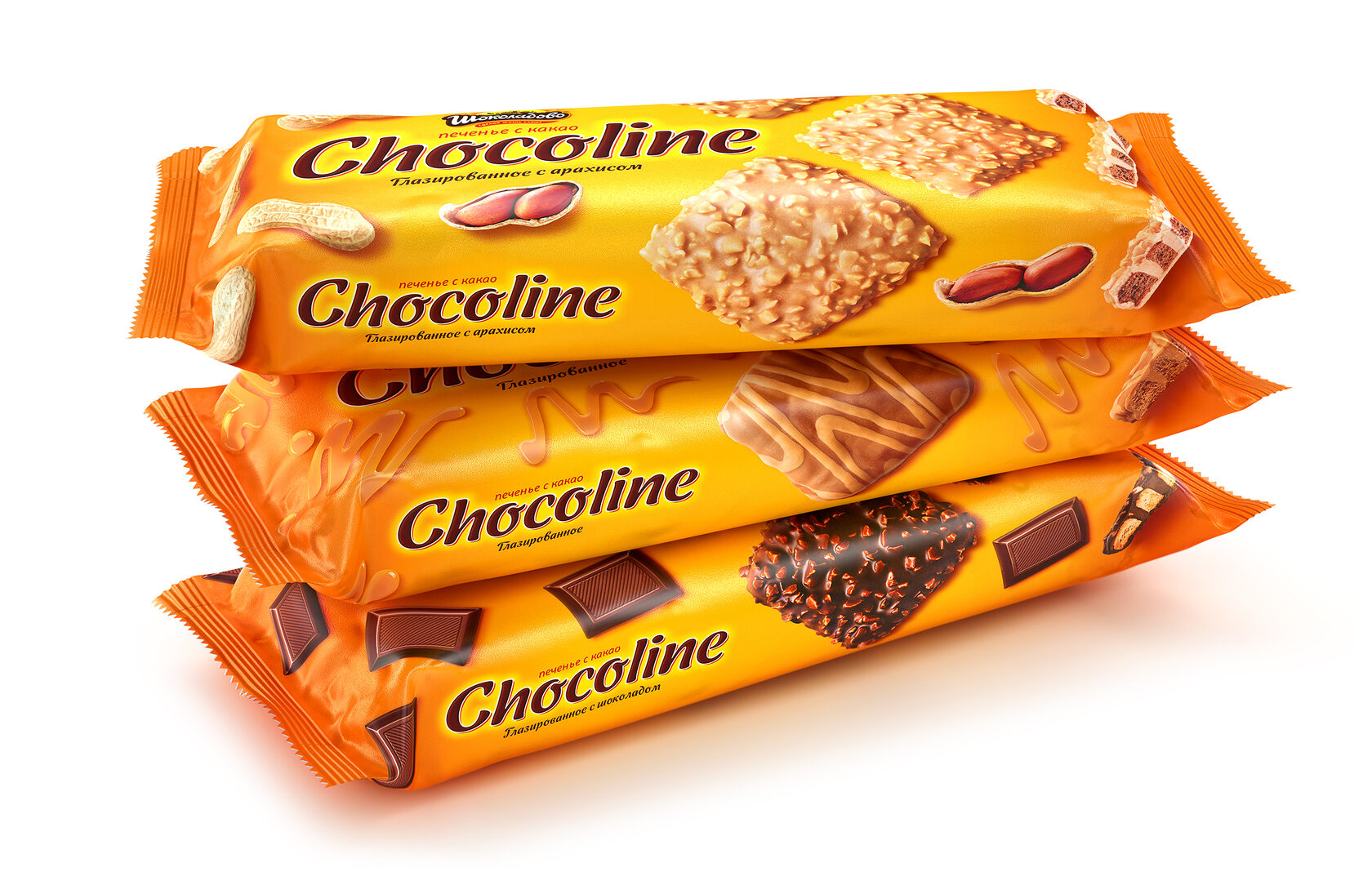 Design of CHOCOLINE glazed cookies in Flow-Pack packages