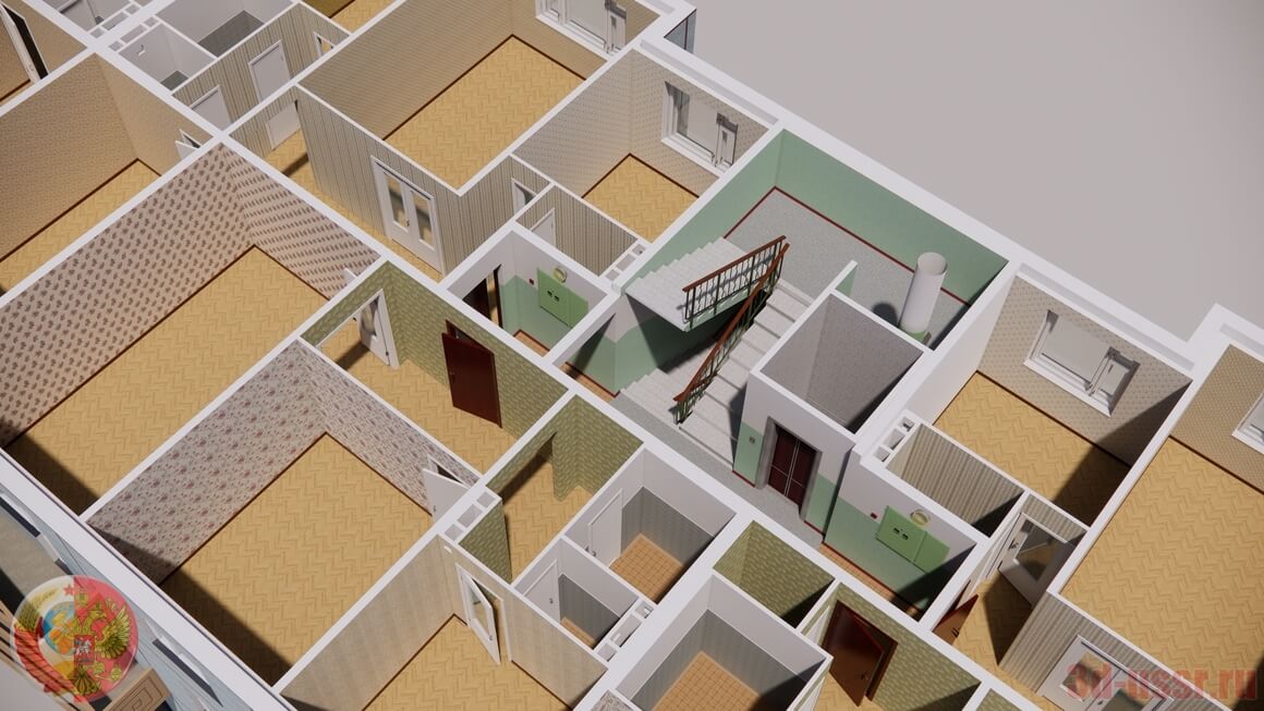 Девятиэтажный дом 111-90-05 серии подробная 3d-модель